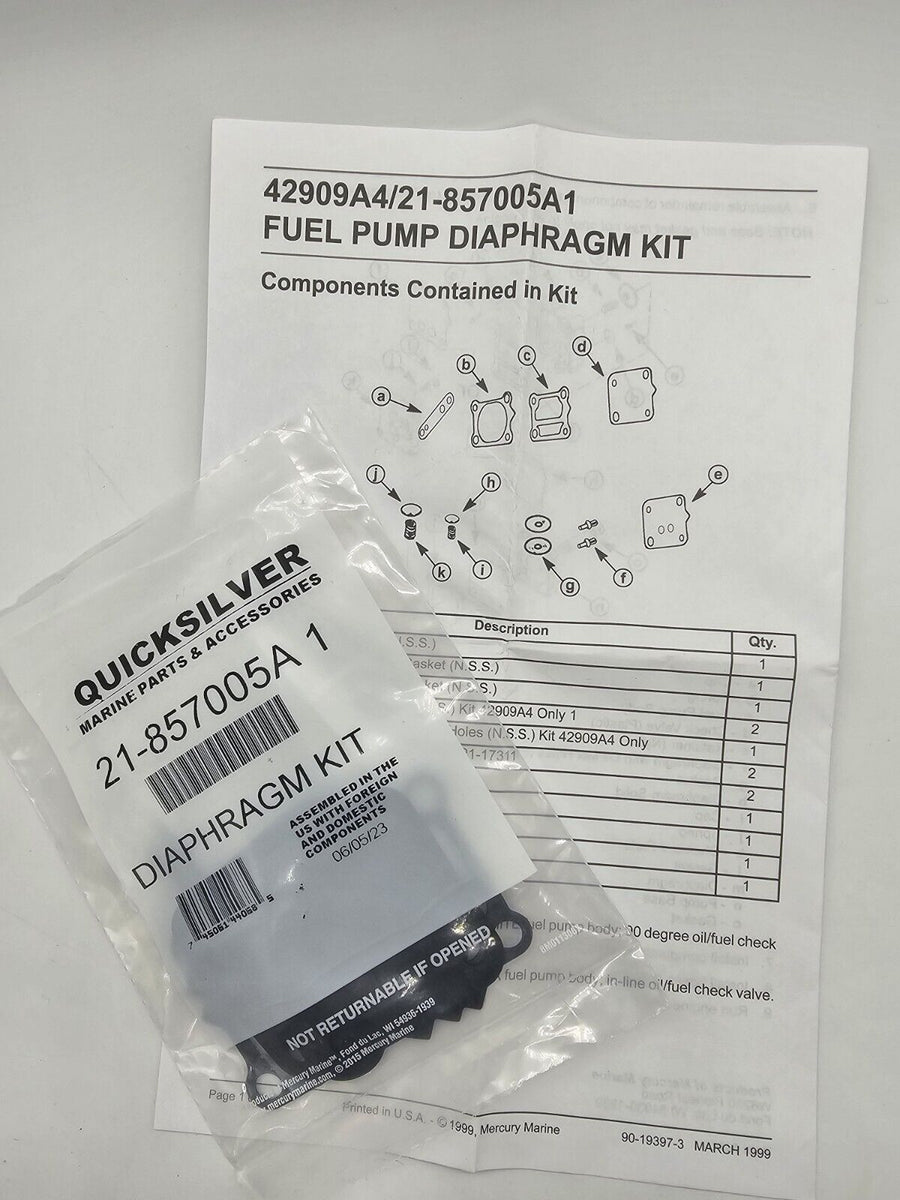 Fuel Pump Diaphragm Kit 30 -200 hp 2 stroke Mercury Mariner Outboard G ...